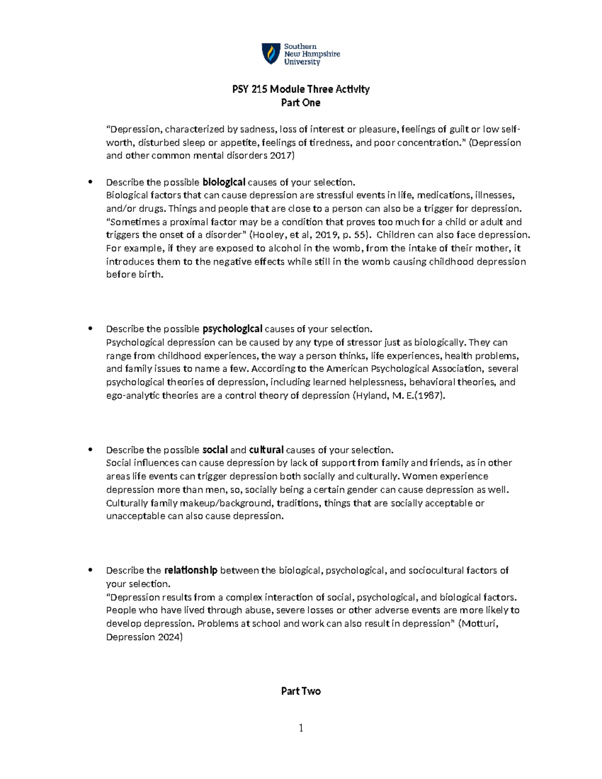 PSY 215 Module 3 Activity - PSY 215 Module Three Activity Part One ...