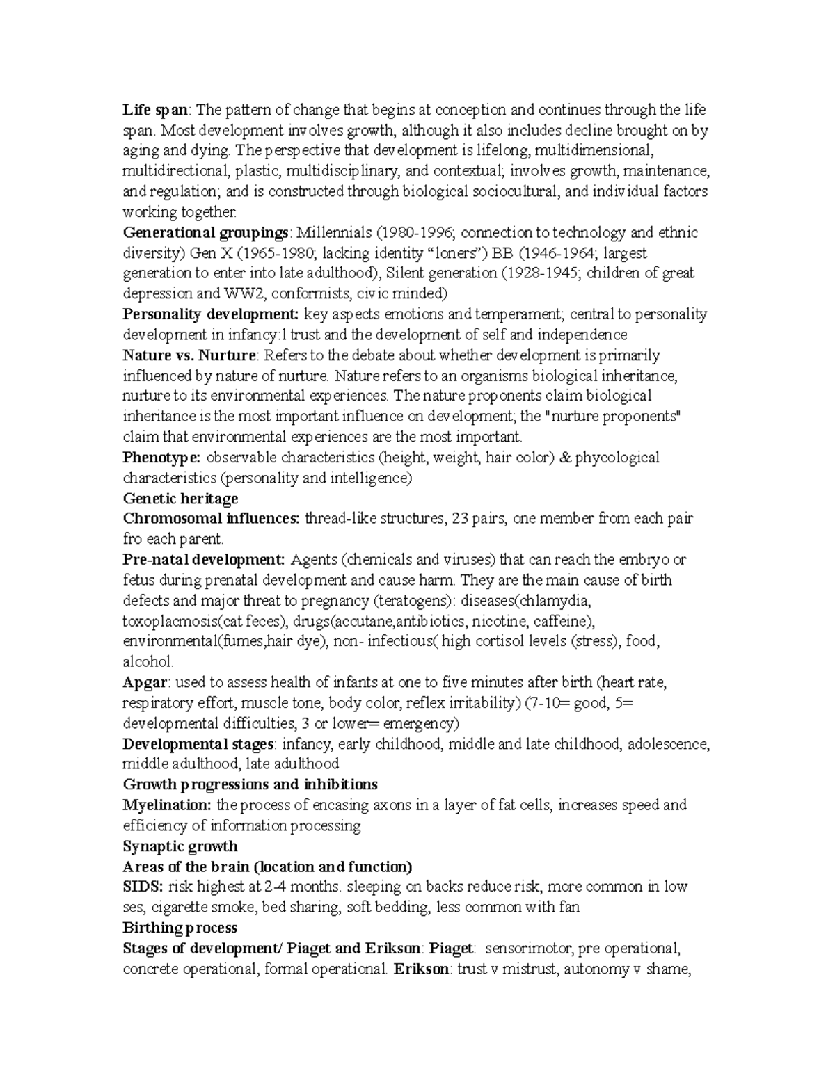 Human Growth and Development Mid- Term Study Guide 3 - HD 101 - Alabama ...