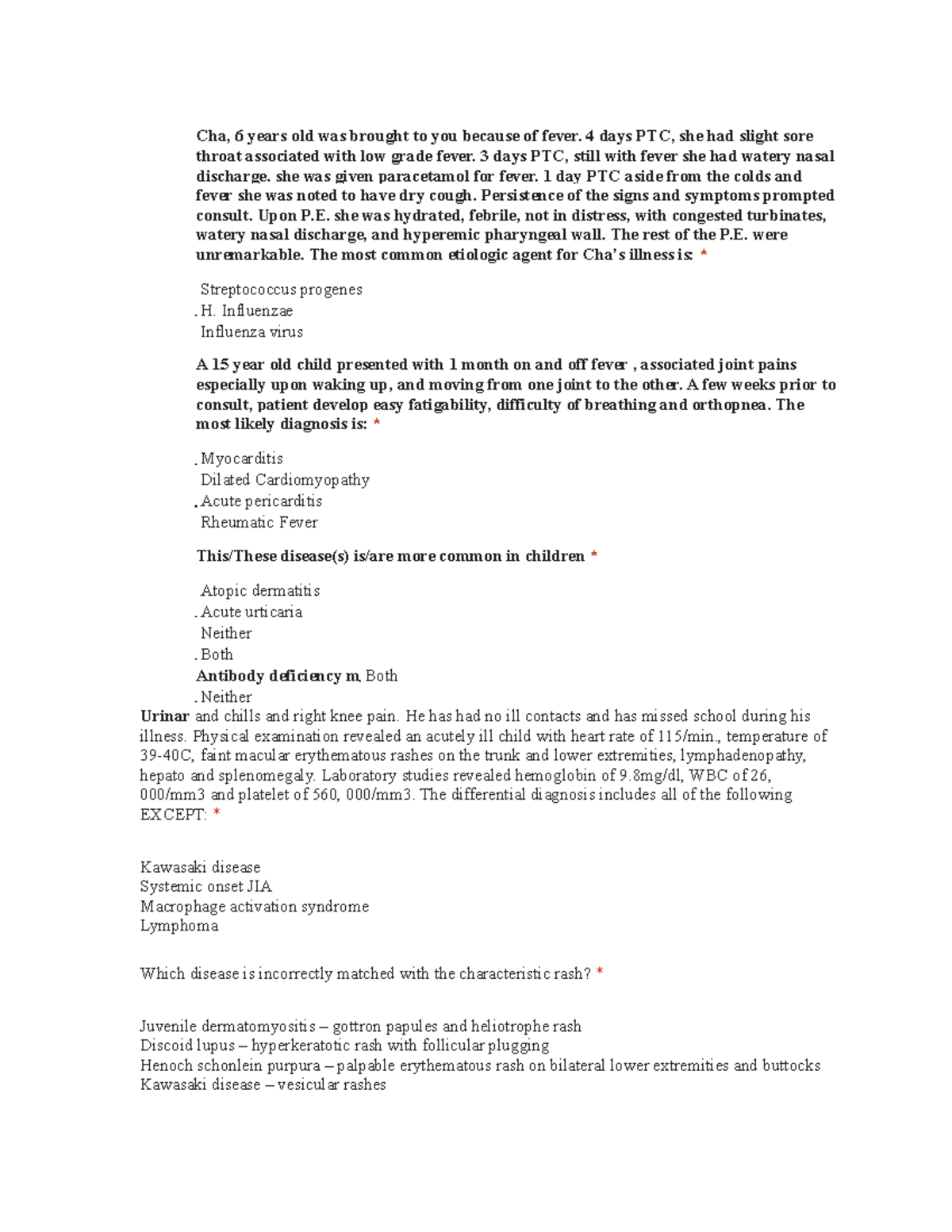 Biochem medical EXAM PART 6 - Cha, 6 years old was brought to you ...