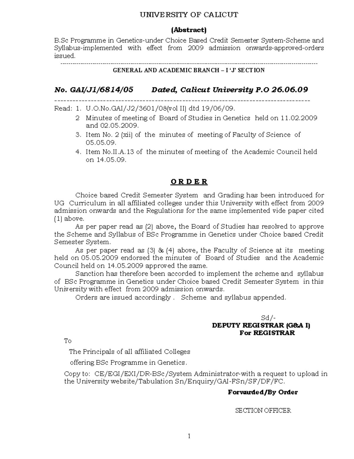 BSc Genetics - UNIVERSITY OF CALICUT (Abstract) B Programme in Genetics ...