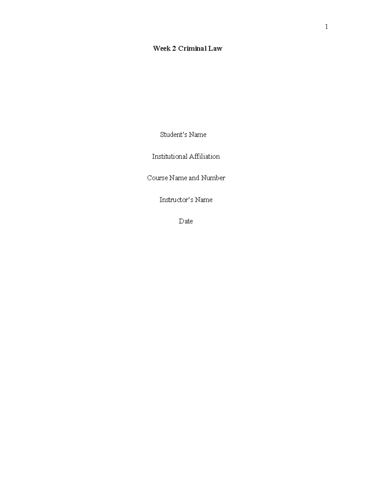 Week 2 Criminal Law (Rational capacity and criminal responsibility in ...