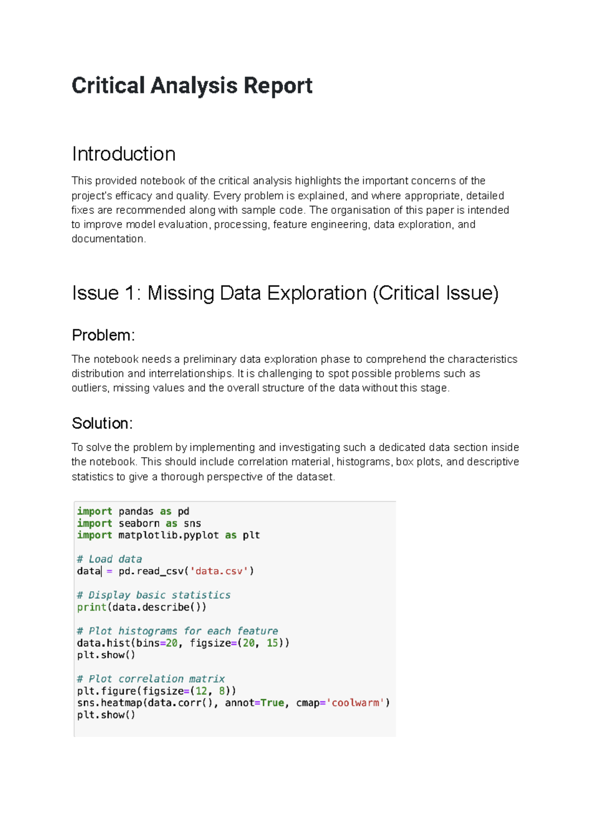 Critical Analysis Report Data Exploration And Feature Engineering Insights Critical Analysis 