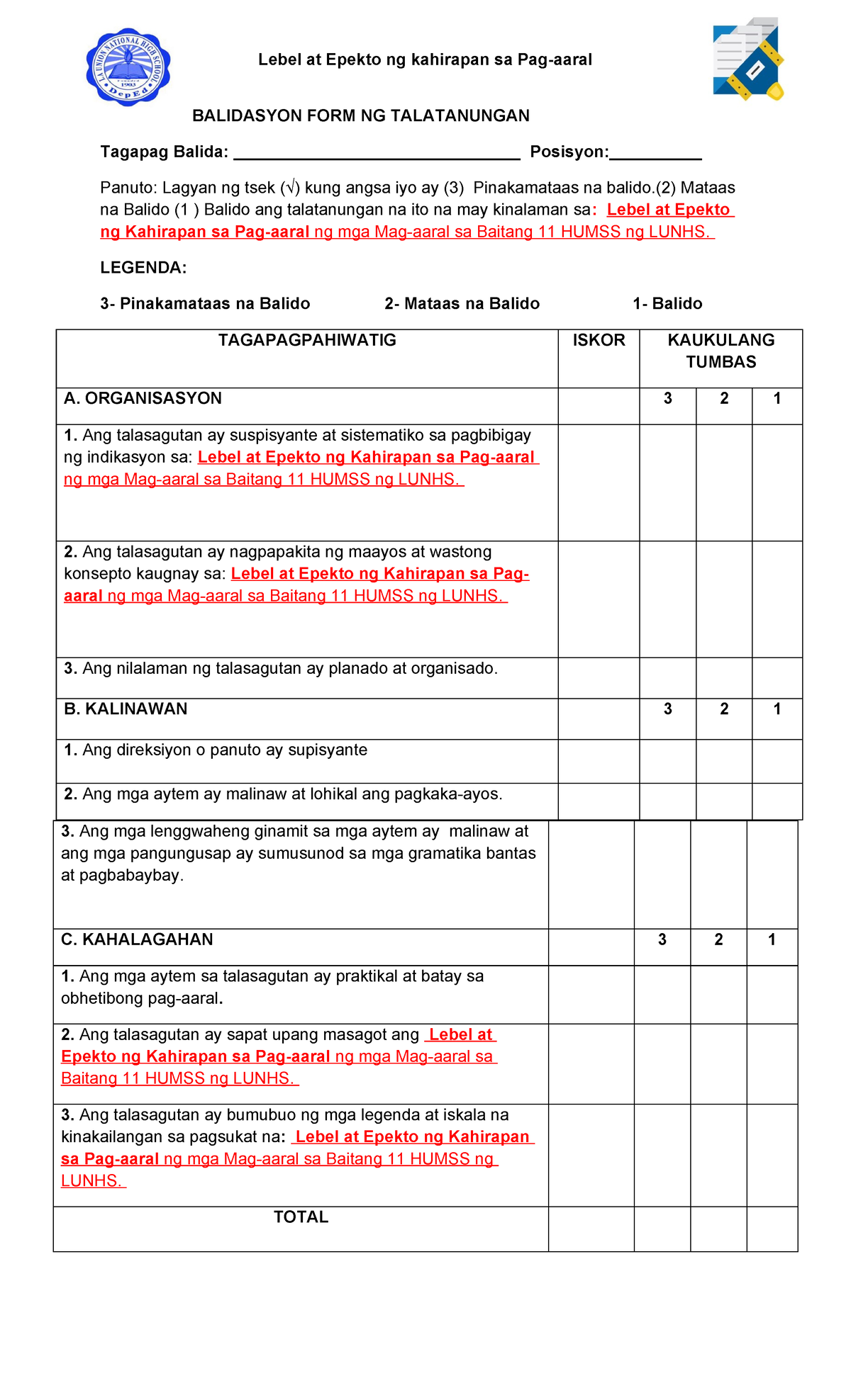 Balidasyon-FORM-NG- Talatanungan-2020 - Lebel at Epekto ng kahirapan sa ...