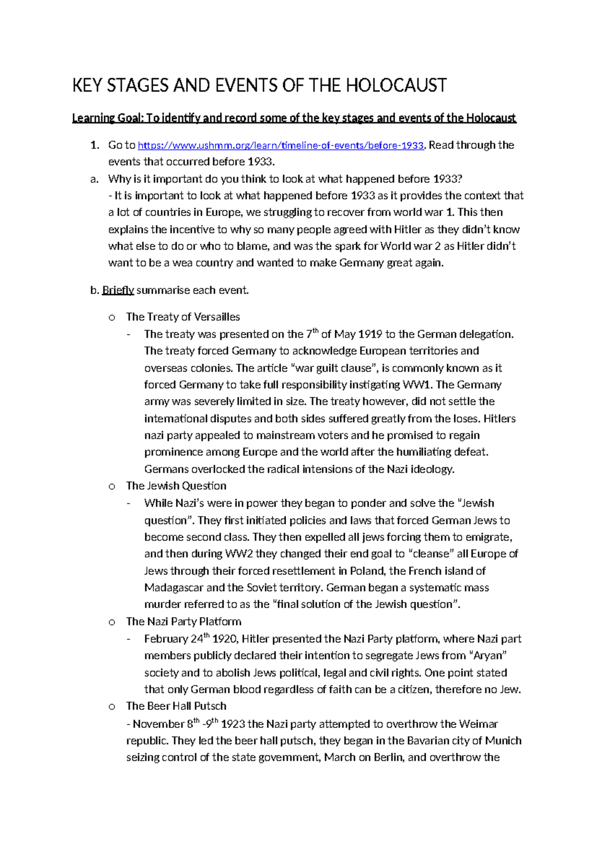 Stages AND Events OF THE Holocaust - KEY STAGES AND EVENTS OF THE ...