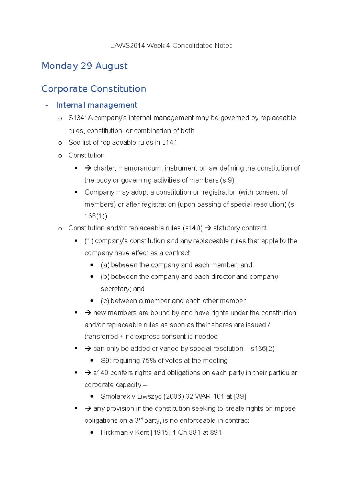 7 LAWS2014 Topic 4 Consolidated Notes - LAWS2014 Week 4 Consolidated ...