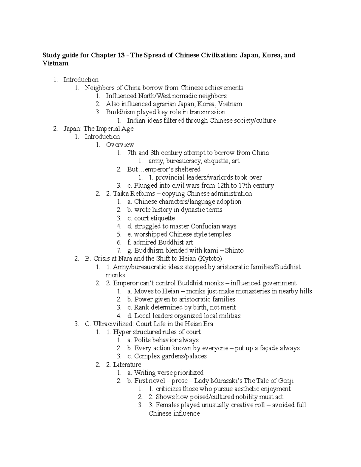 Study guide for Chapter 13 - The Spread of Chinese Civilization - .’s ...