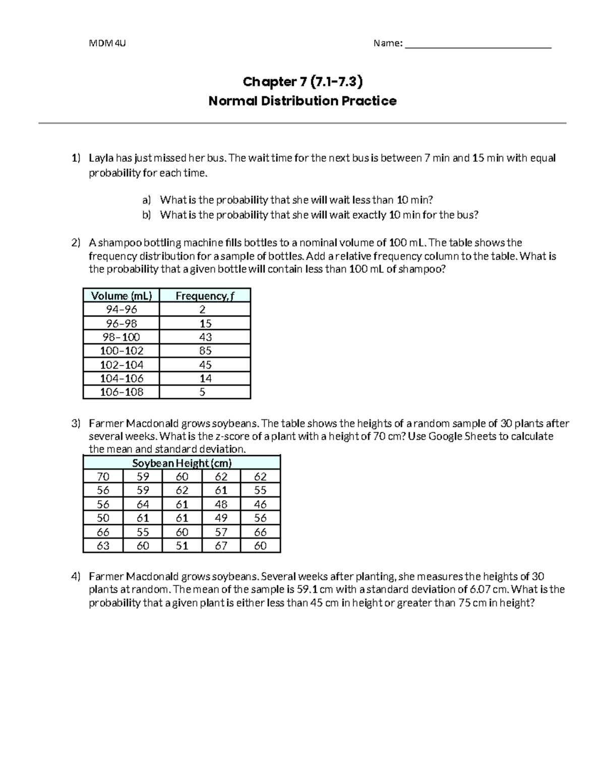 Normal Distribution Practice - Chapter 7 (7.1-7) Normal Distribution ...