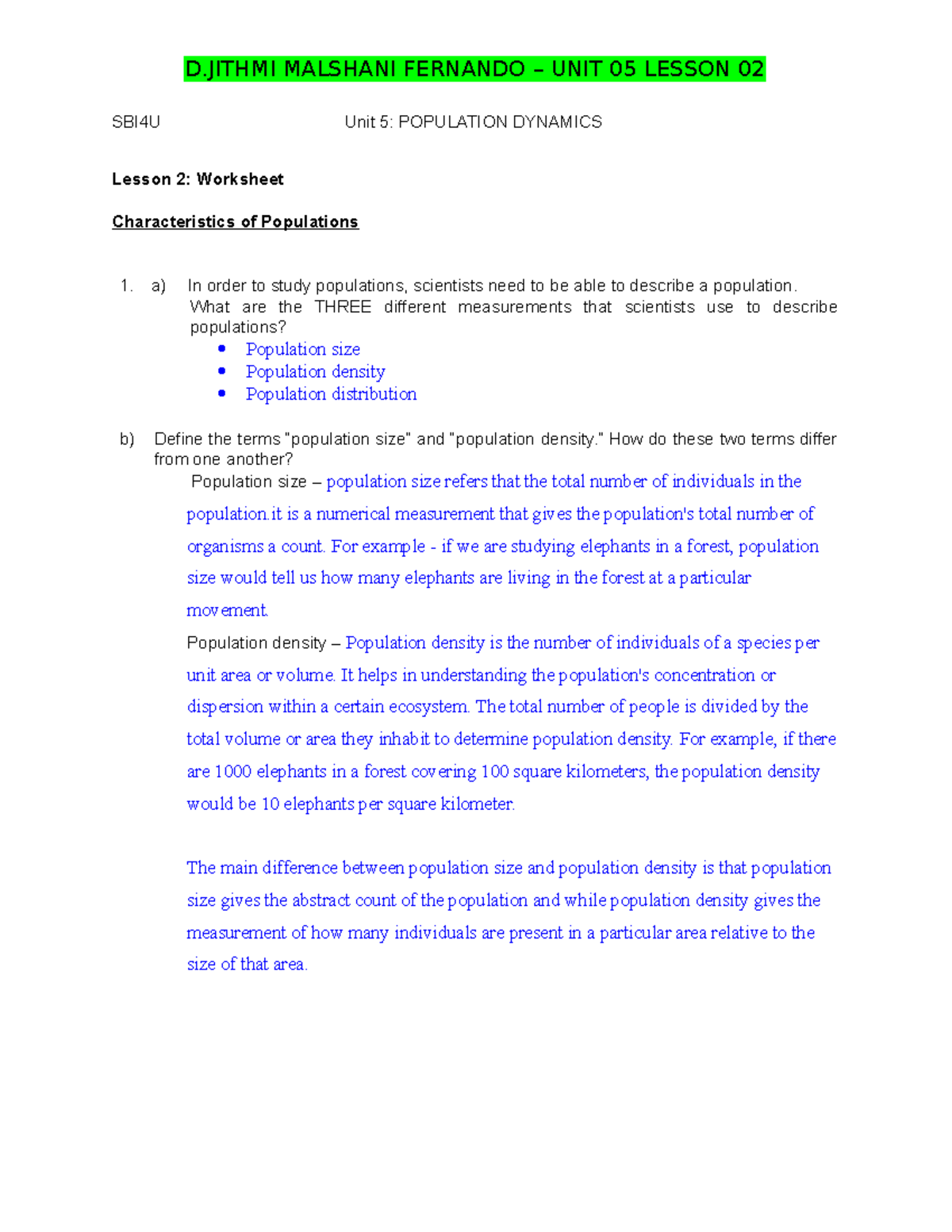 Unit 05 Lesson 02 - SBI4U Unit 5: POPULATION DYNAMICS Lesson 2 ...