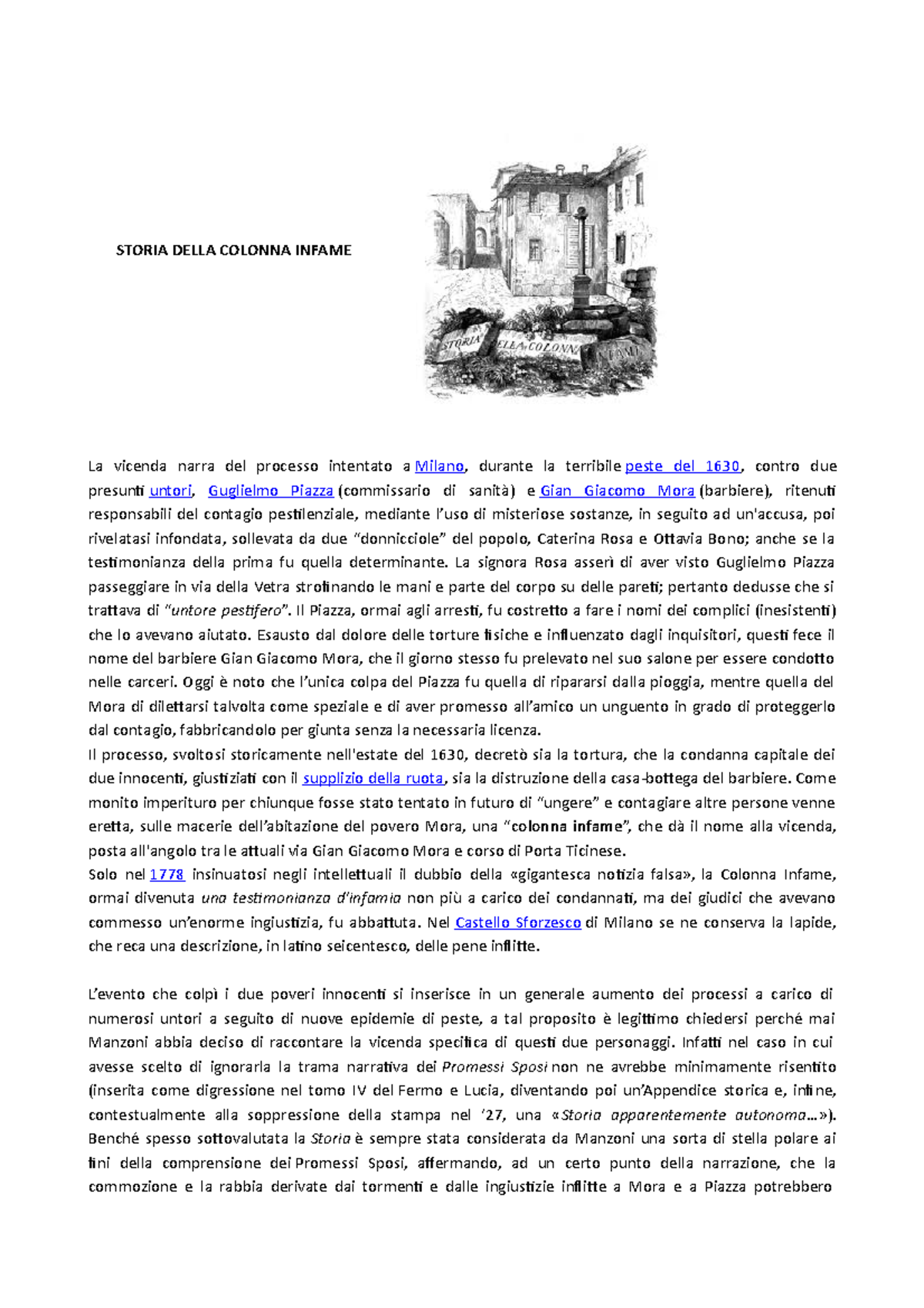 Storia Della Colonna Infame 2 - STORIA DELLA COLONNA INFAME La vicenda ...