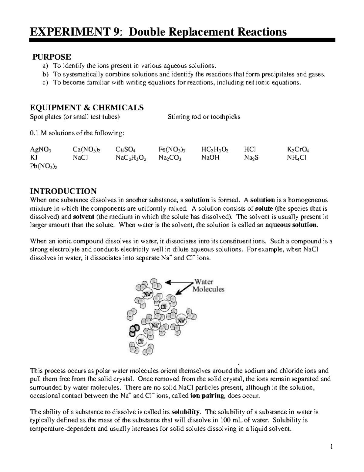 Exp 9 Double Replacement Reactions - EXPERIMENT 9: Double Replacement ...