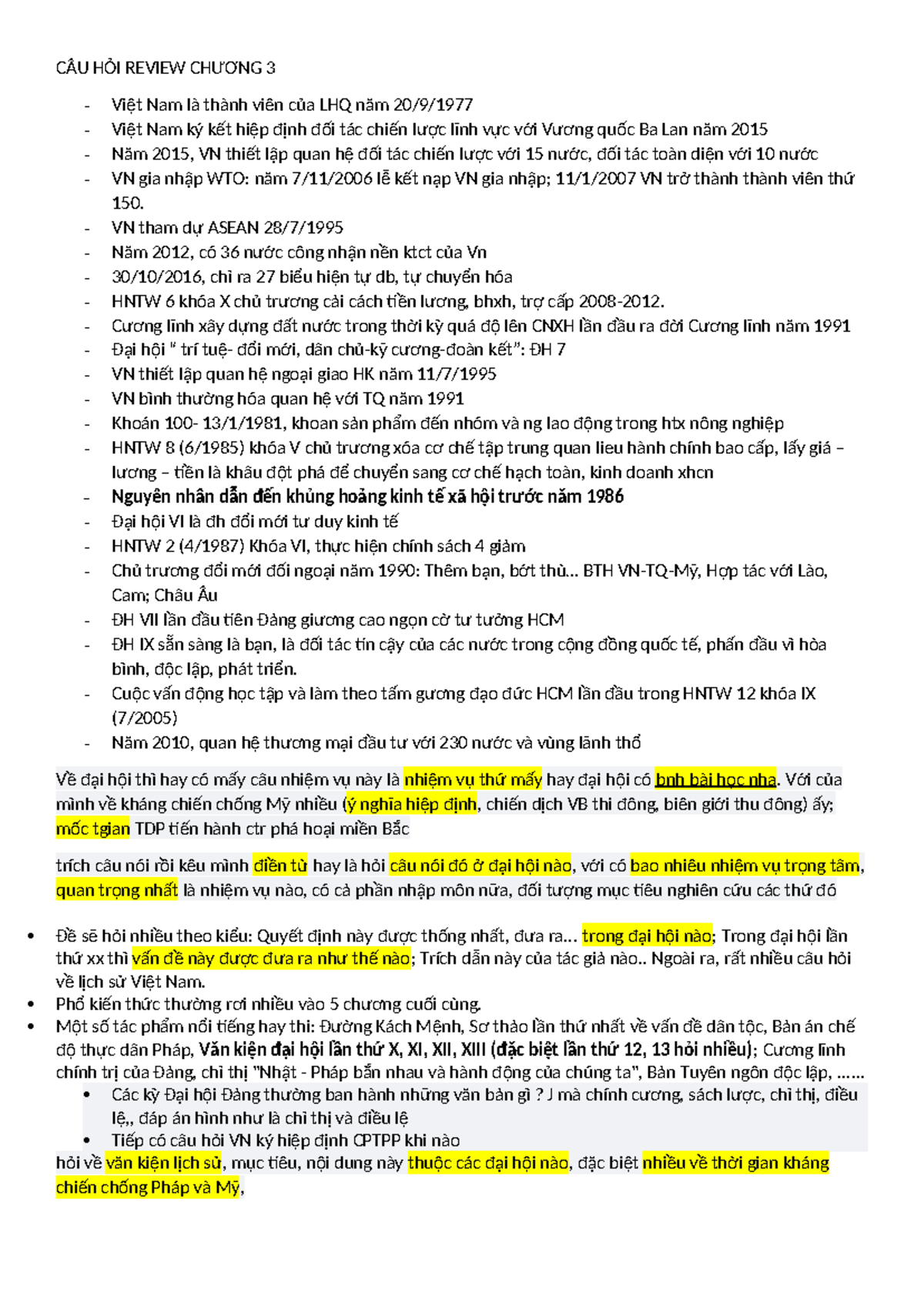 CÂU HỎI Review - rv đề thi thật trên máy - CÂU HỎI REVIEW CHƯƠNG 3 Việt Nam là thành viên của ...