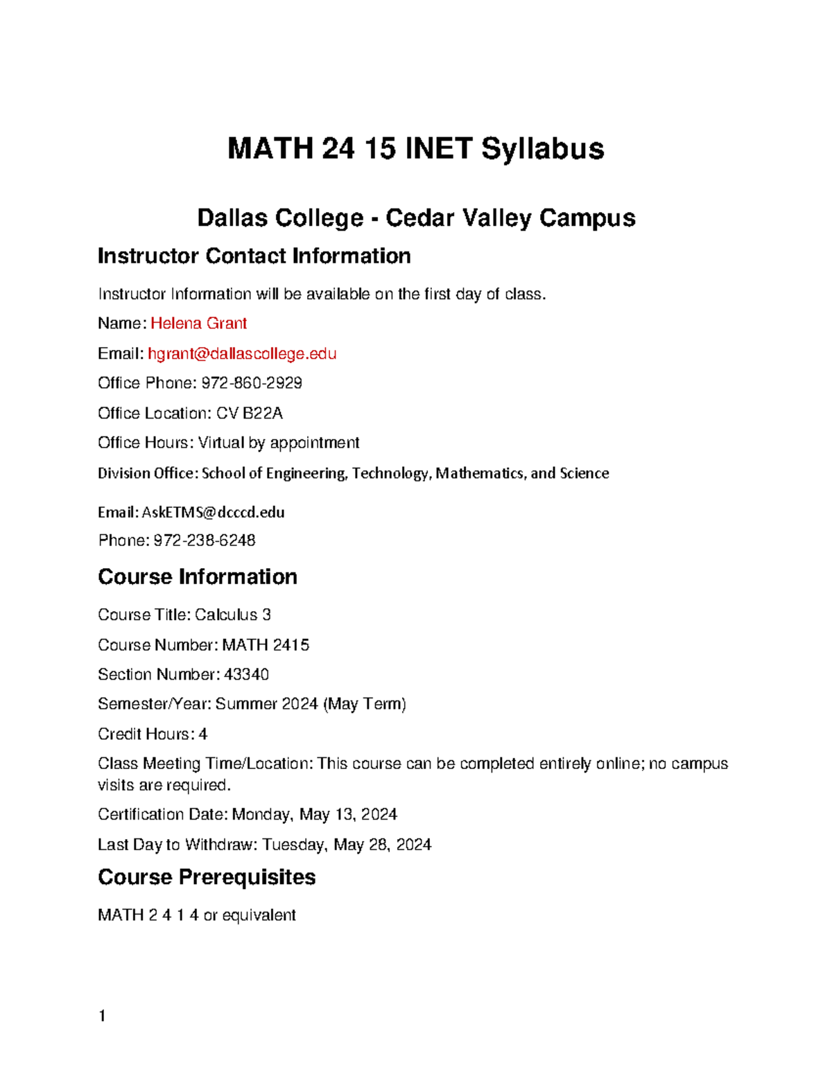 2024SU MATH 2415 43340 - MATH 24 15 INET Syllabus Dallas College ...