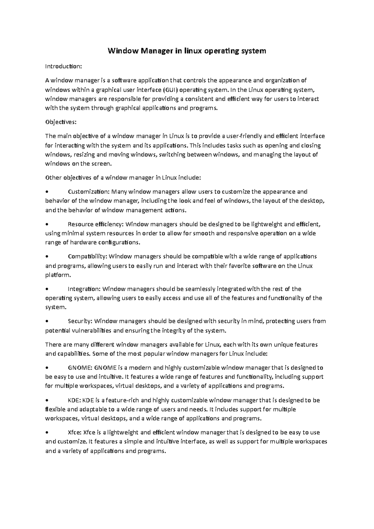 Window Manager in linux operating system - Window Manager in linux operating system Introduction ...