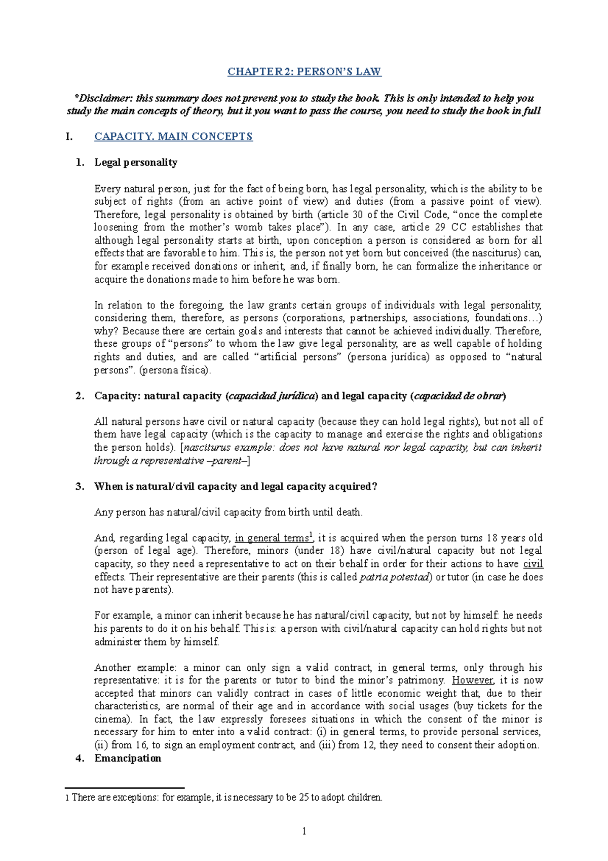 Basic Summary Chapter 2 - CHAPTER 2: PERSON’S LAW *Disclaimer: this ...