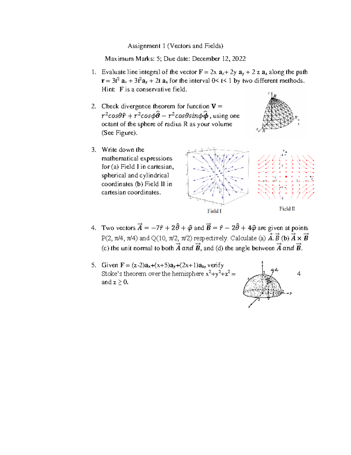 Assignment 1 - Hint: F is a conservative field. Check divergence ...