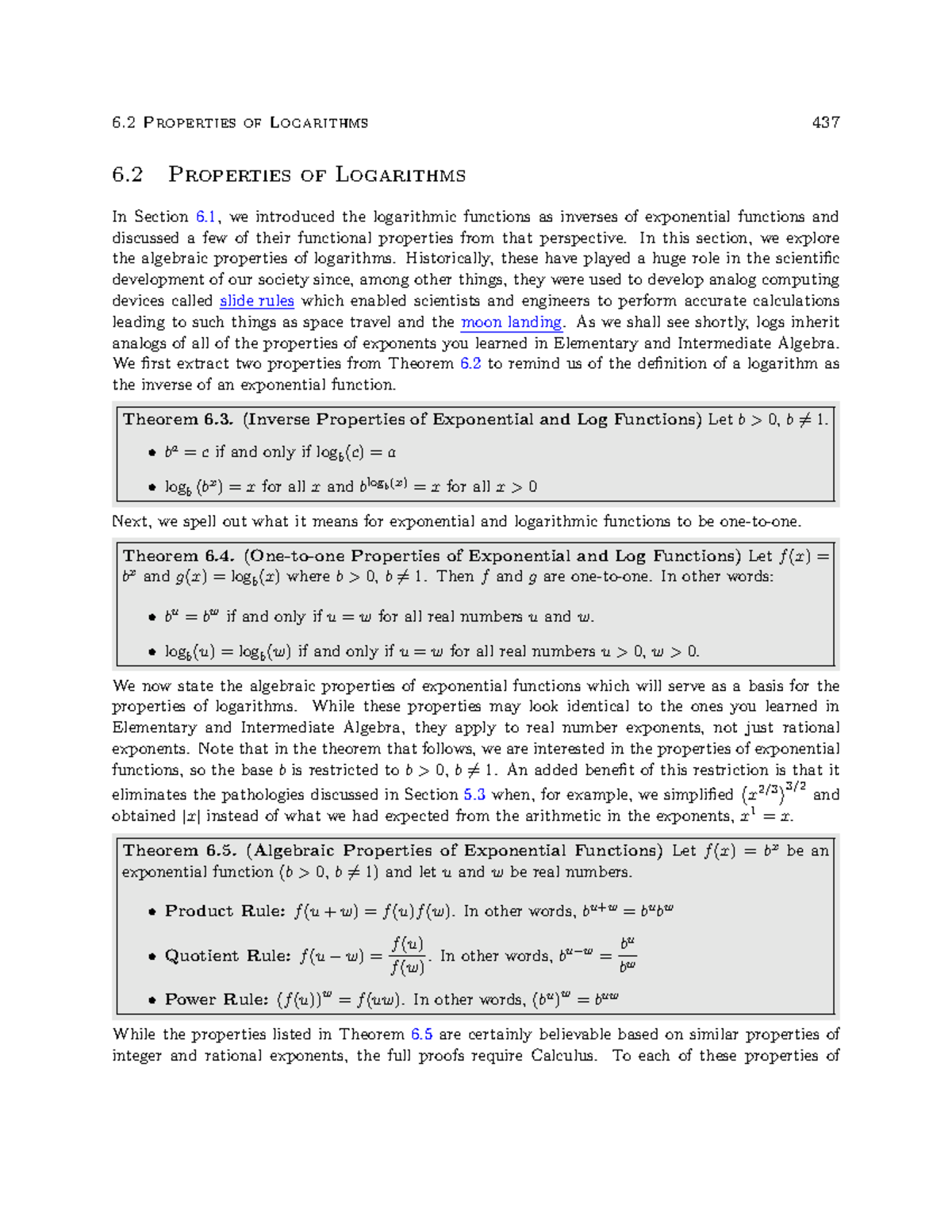 S&Z 6.2 & 6 - Logrithm - 6 Properties of Logarithms 437 6 Properties of ...