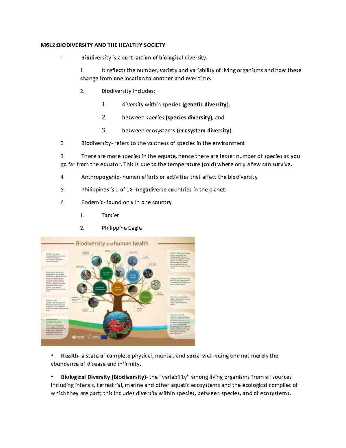 Module 6 L2 STS - Lecture notes 6 - M6L2:BIODIVERSITY AND THE HEALTHY ...