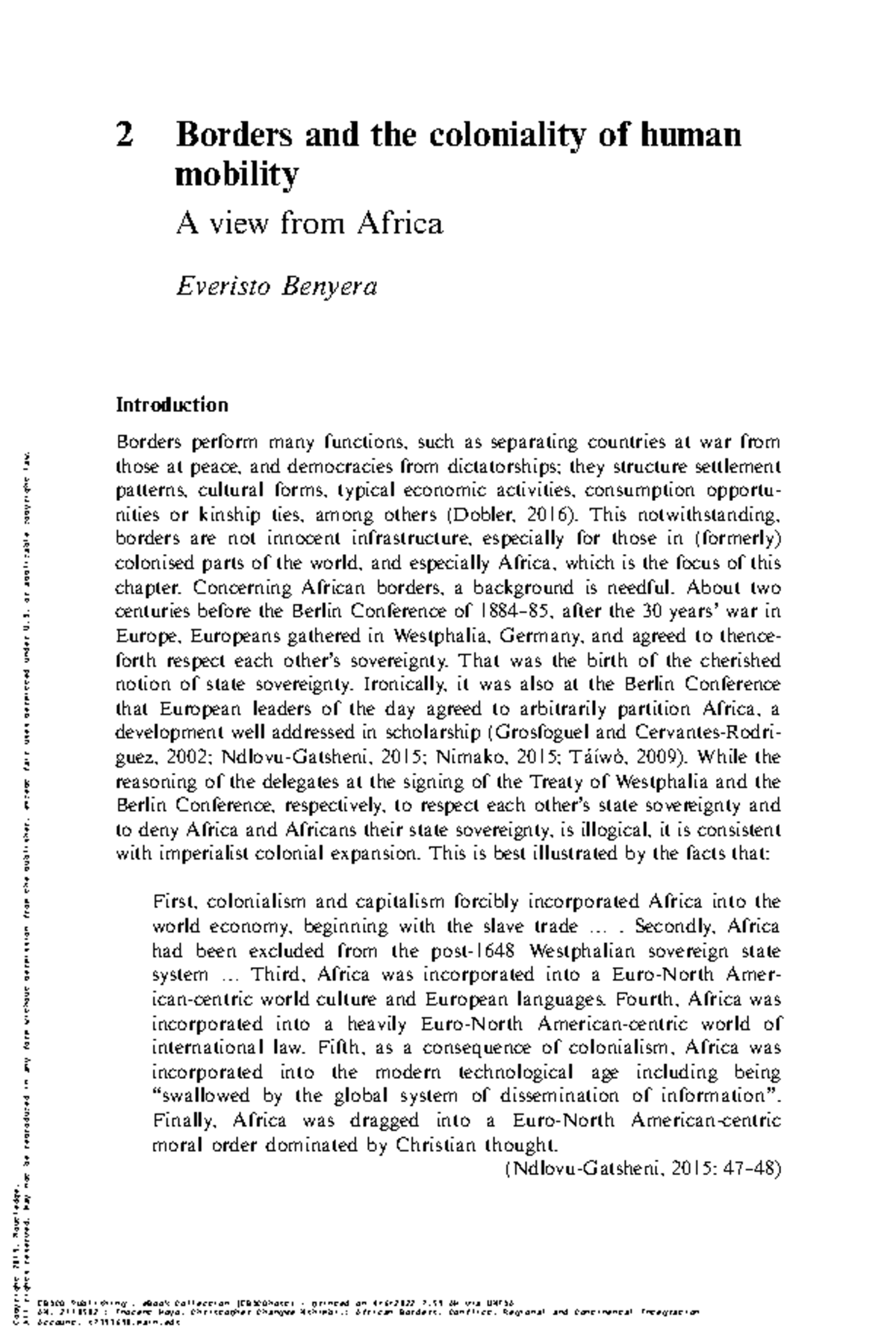 Borders and the coloniality of human movement Everisto Benyera - 2 ...