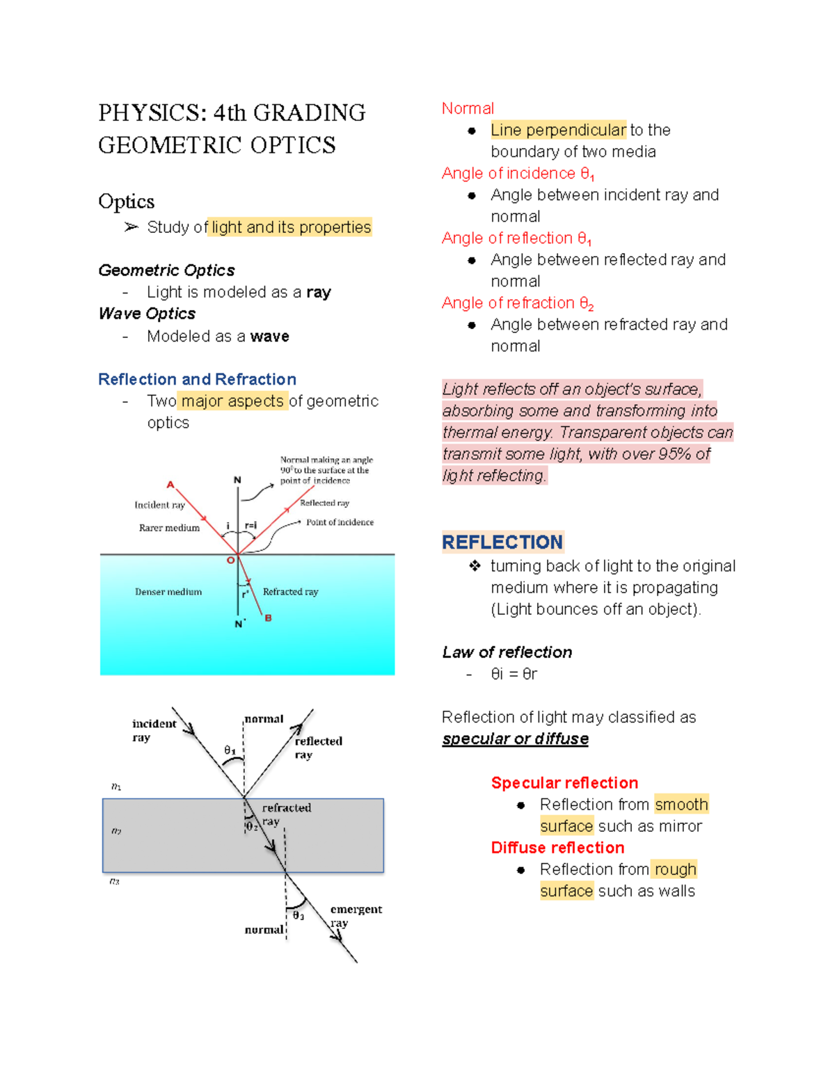 Physics 4th Grading 1 - PHYSICS: 4th GRADING GEOMETRIC OPTICS Optics ...