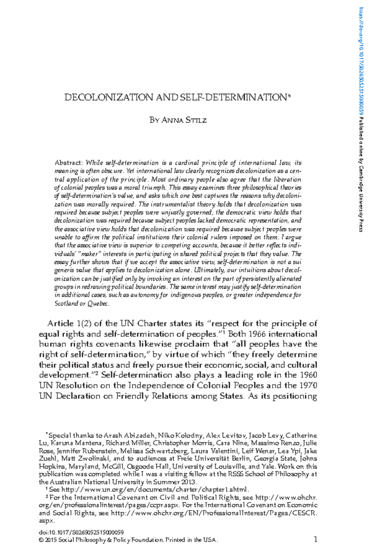 Decolonization and self determination - 1 doi:10/S © 2015 Social ...