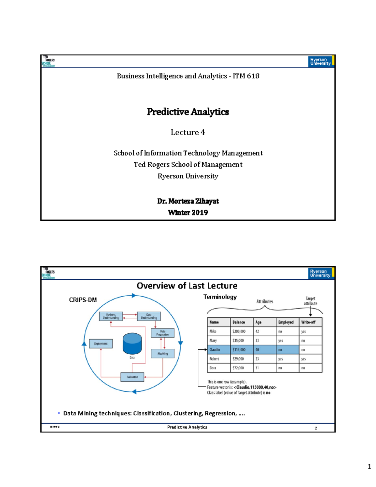 Lecture 4(2 slids) - techniques - Business Intelligence and Analytics - ITM 618 Predictive ...