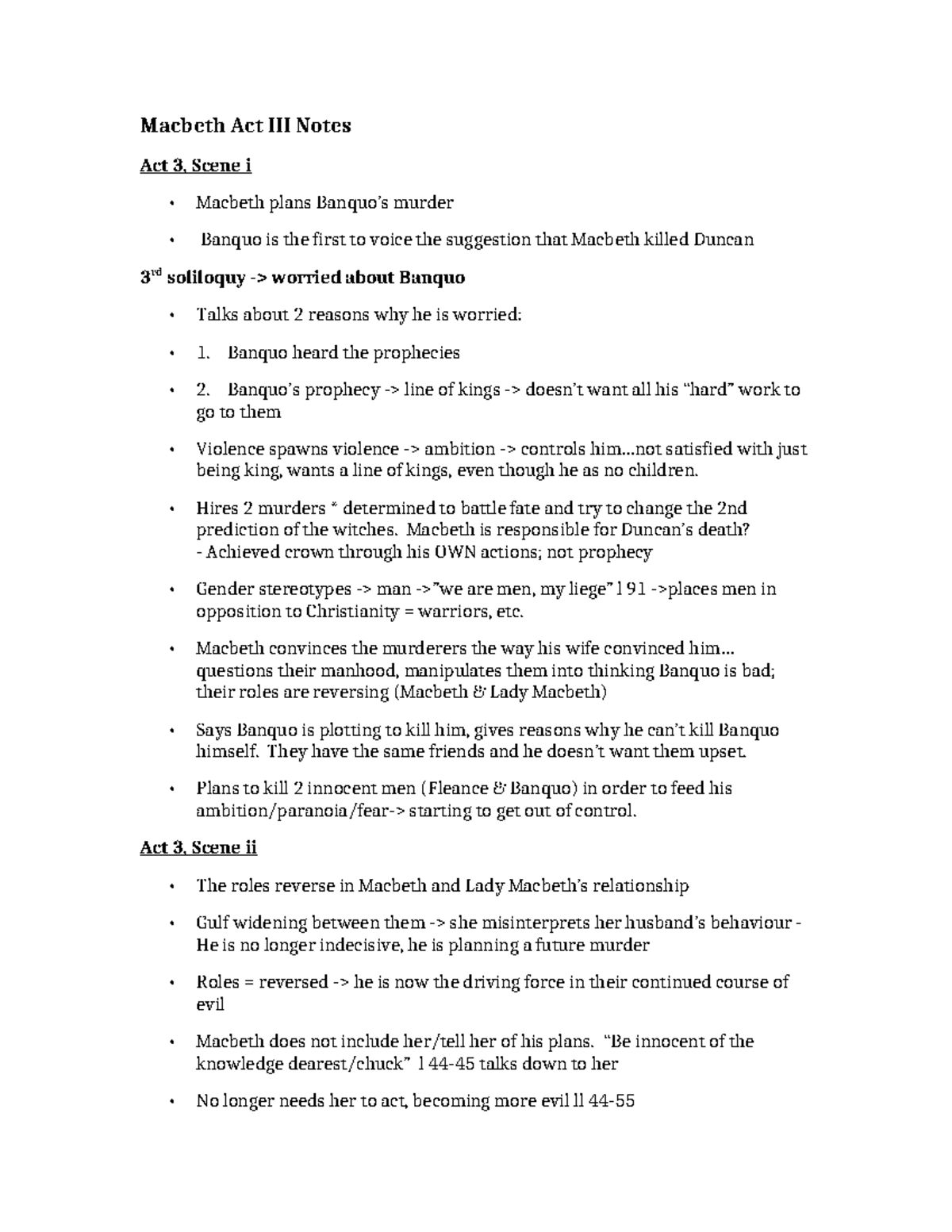 Macbeth Literature Notes- Chapter 1-3 - Macbeth Act III Notes Act 3 ...