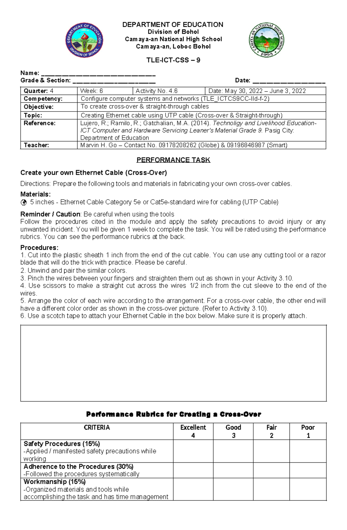 TLE-ICT-9 Quarter 4 Week 6 Activity No. 4.6 (May 30-June 3,2022 ...