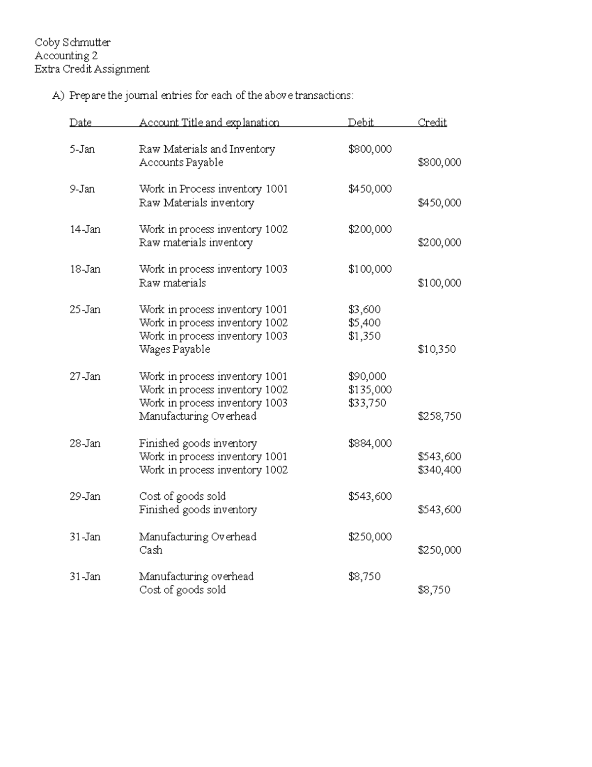 Accounting Extra Credit 1 - Coby Schmutter Extra Credit Assignment A ...