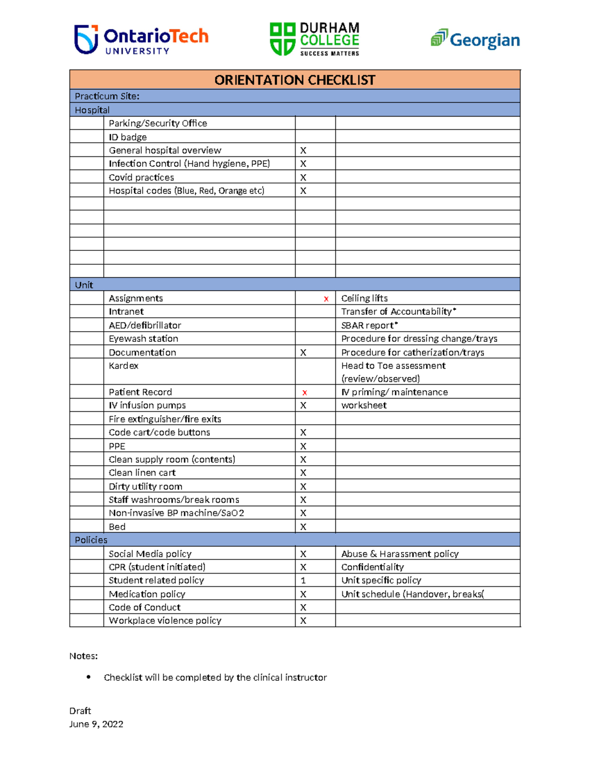 Fall 2024 Orientation checklist - ORIENTATION CHECKLIST Practicum Site: Hospital Parking ...