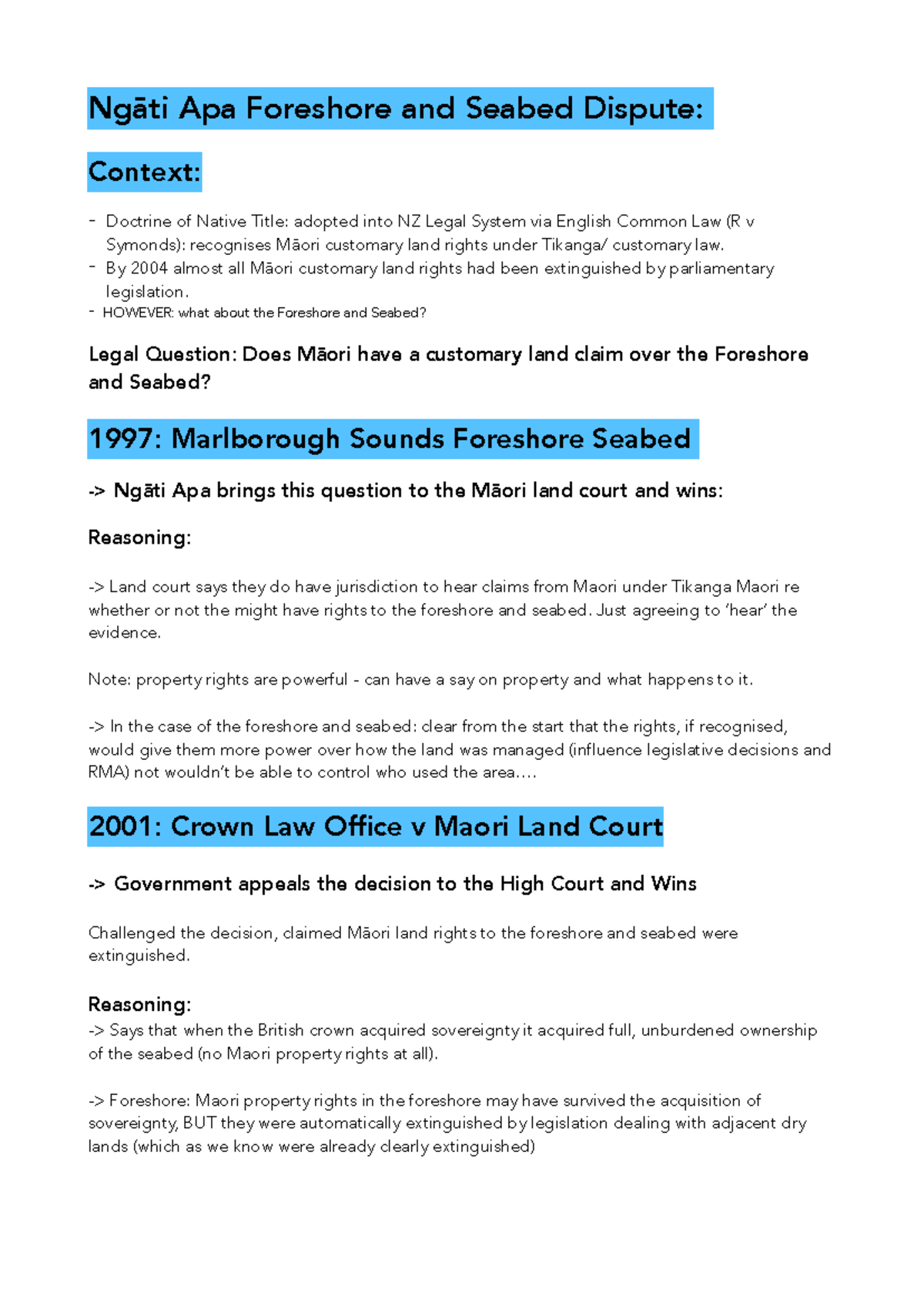 Ngati Apa: Foreshore Seabed Case summary - Ngāti Apa Foreshore and ...