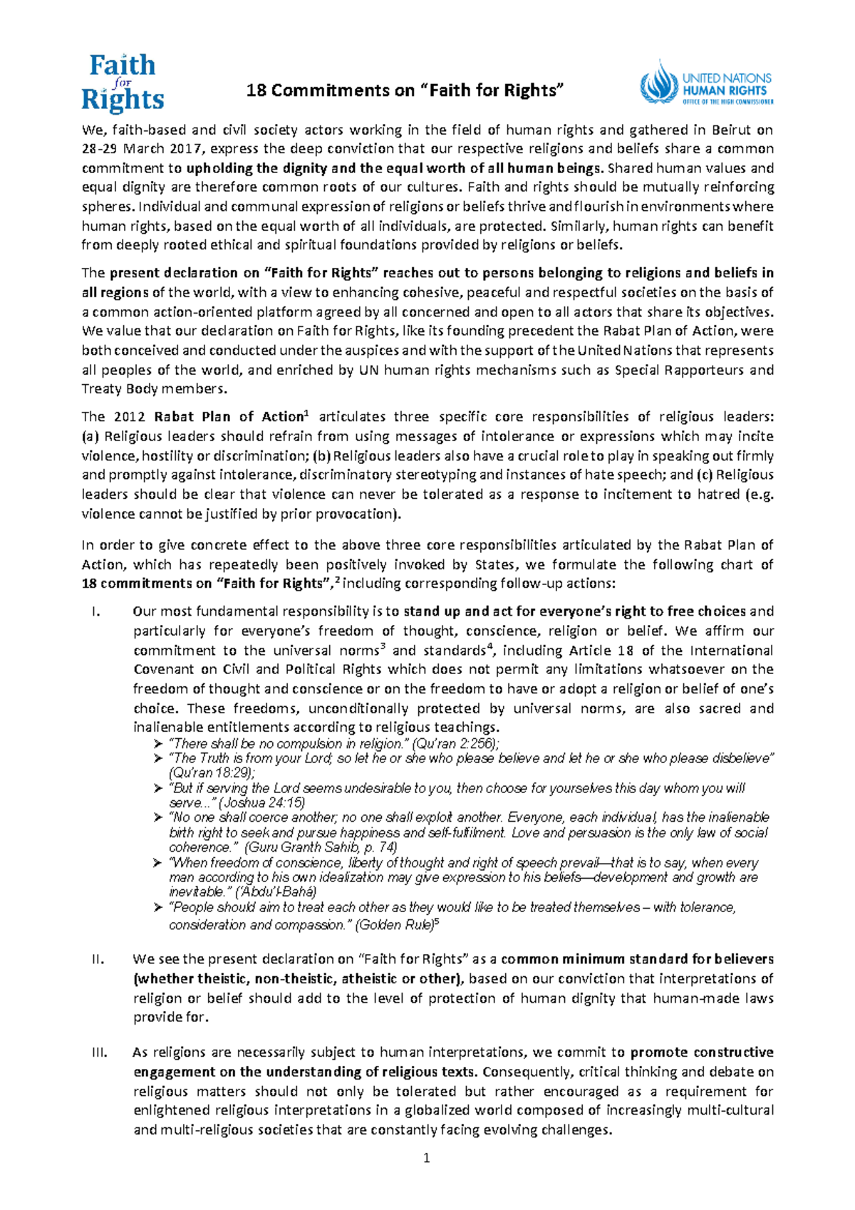 18Commitmentson Faithfor Rights - 18 Commitments on “Faith for Rights ...