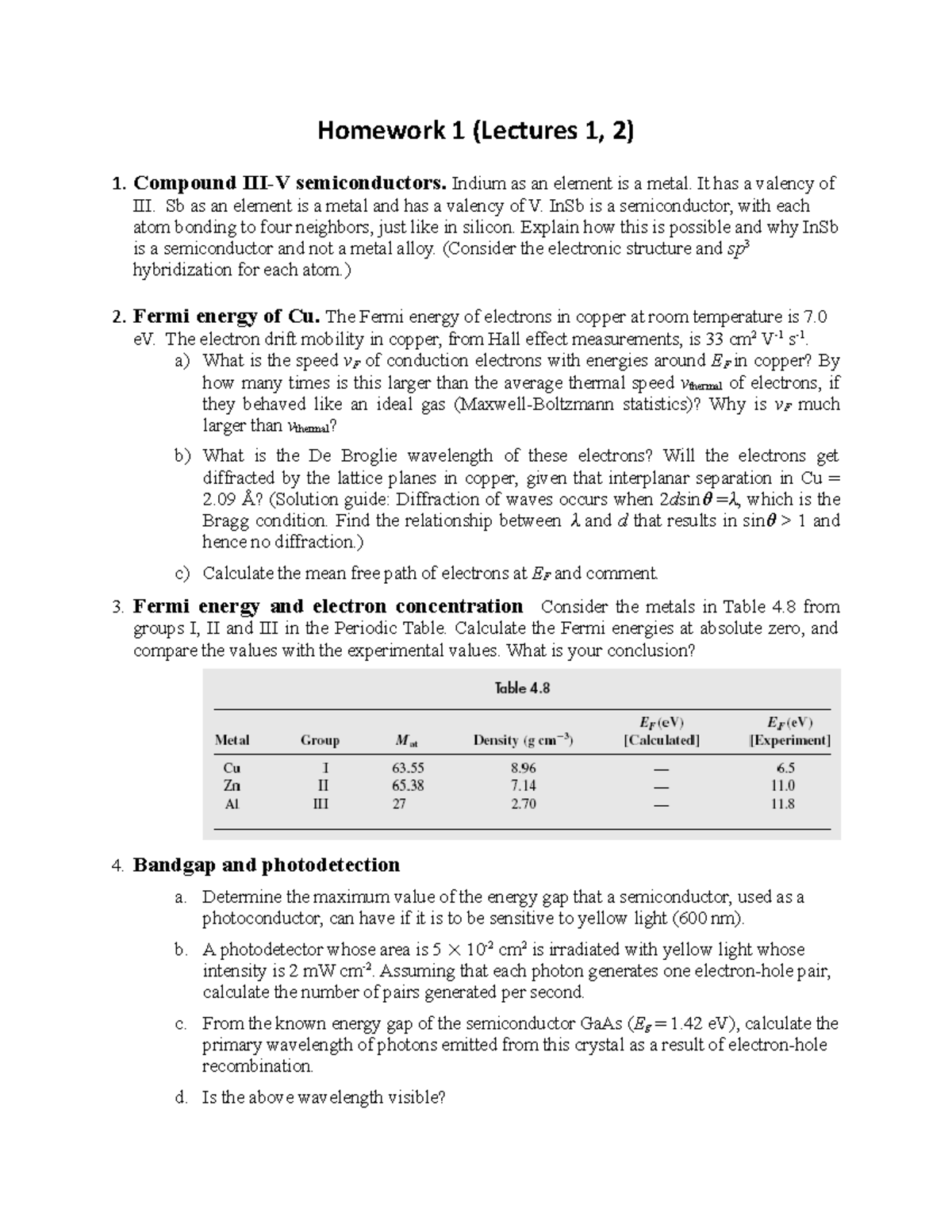 Homework 1 - Homework 1 (Lectures 1, 2) 1. Compound III-V ...