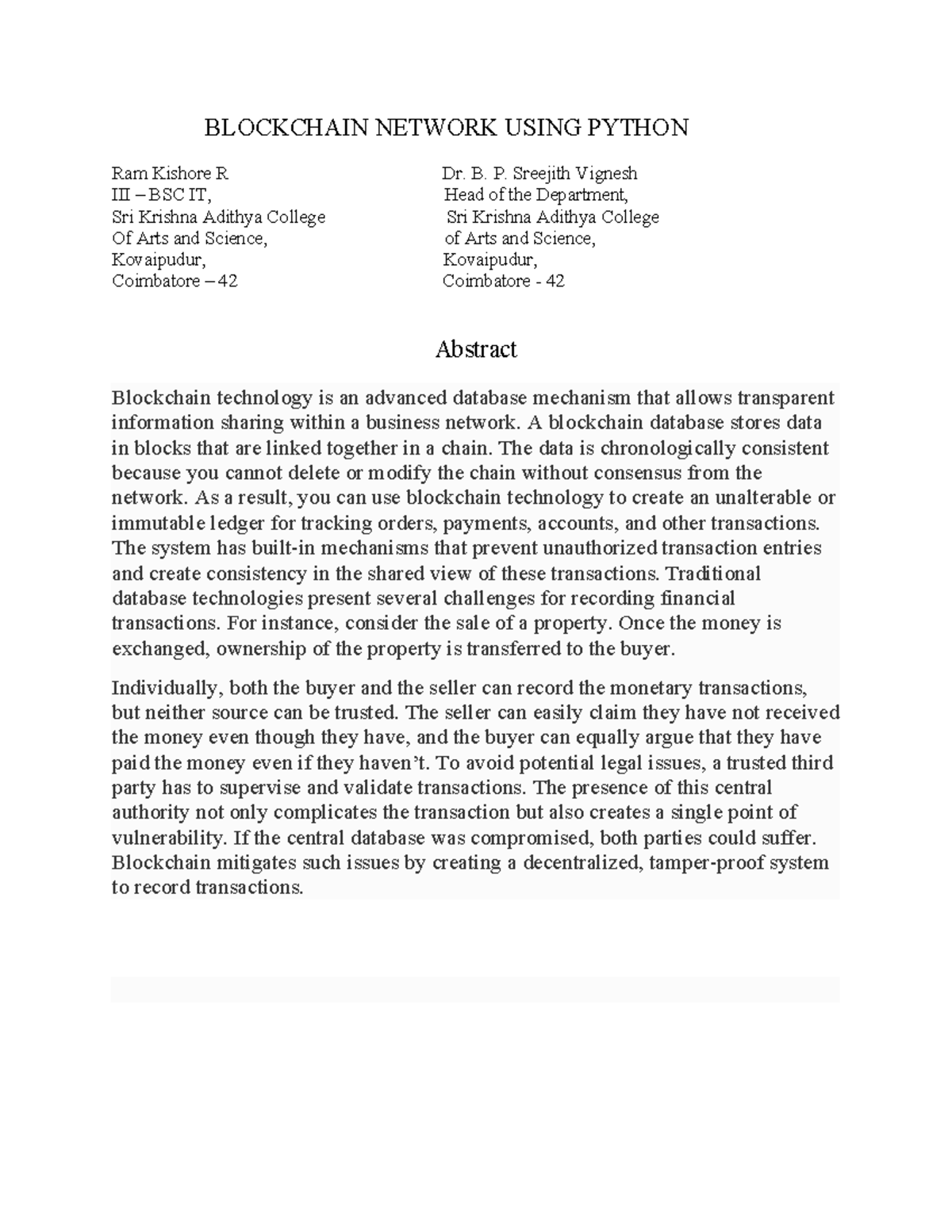 Blockchain Network Using Python - BLOCKCHAIN NETWORK USING PYTHON Ram ...