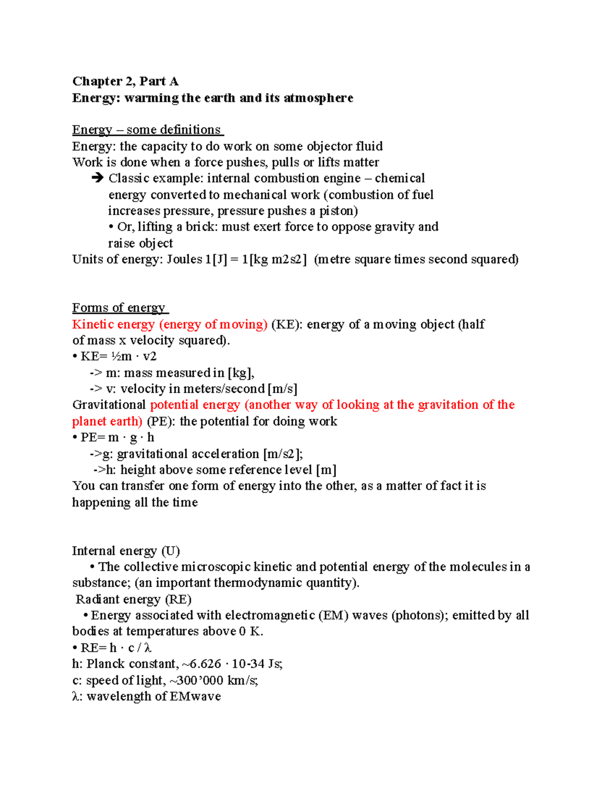 Chapter 2, Part A - lecture notes - Chapter 2, Part A Energy: warming ...