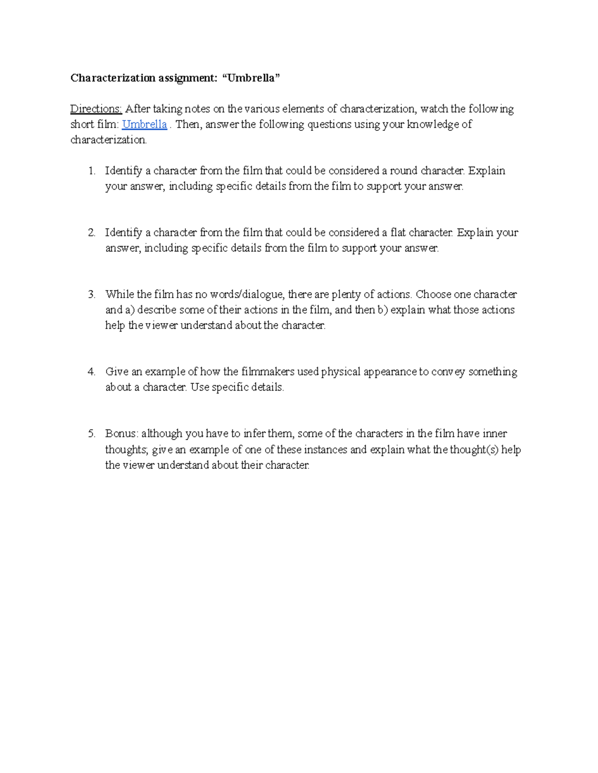 Alyssa Brisco - Characterization assignment Umbrella - 18012045 ...