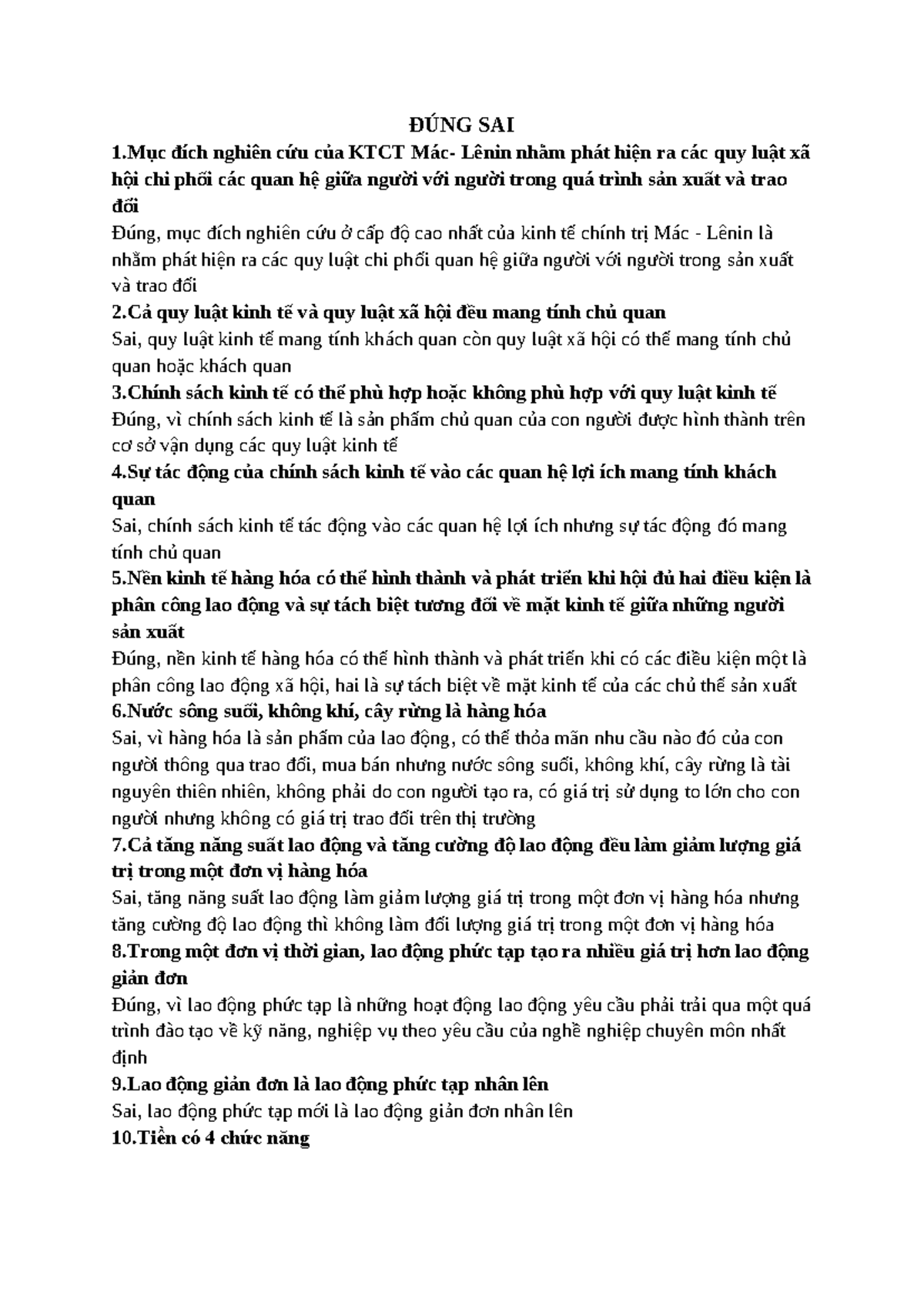 Đúng sai và btap KTCT - Câu hỏi ôn tập KTCT APD 2023-2024 - ĐÚNG SAI 1ục đích nghiên cứu của ...