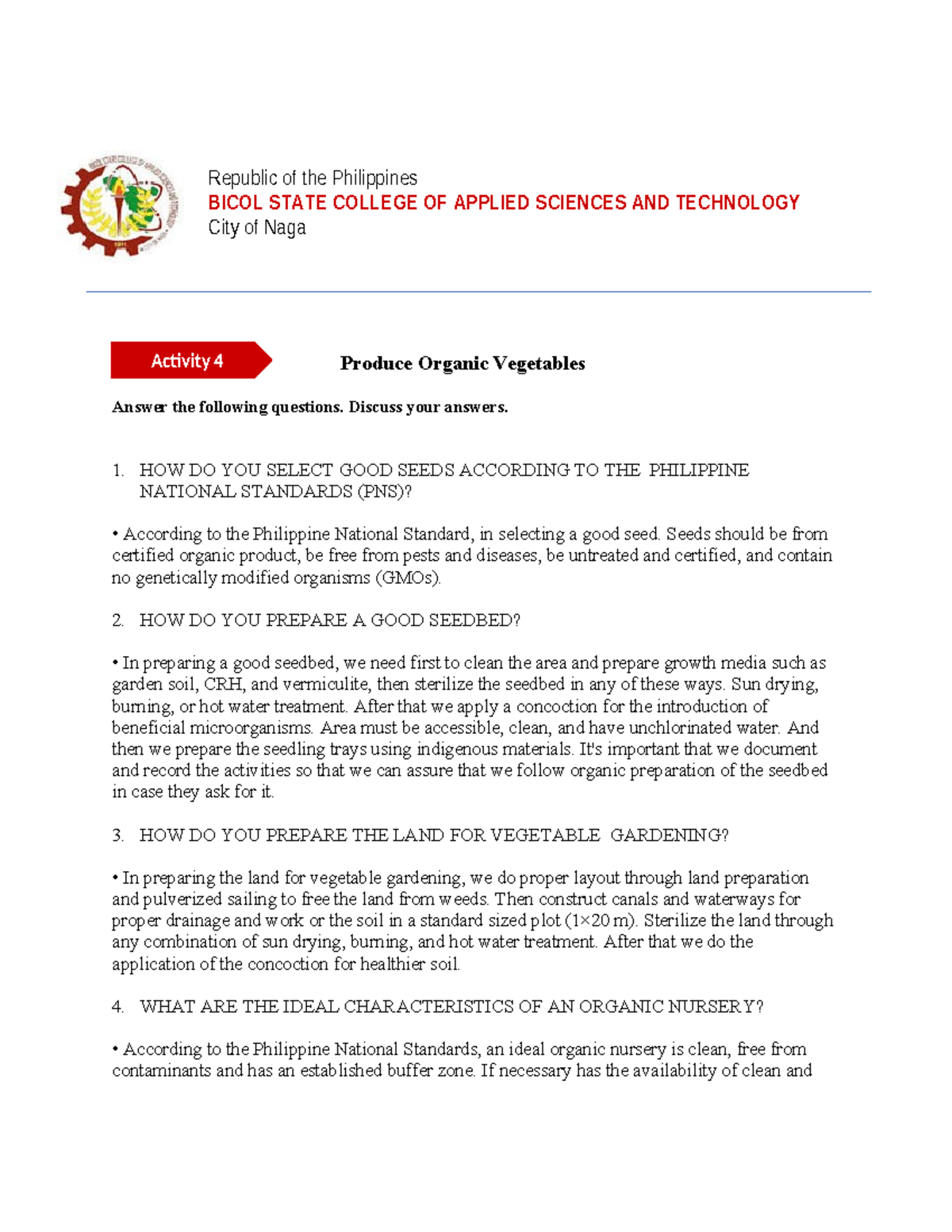 Activity 4- Produce Organic Vegetables - Produce Organic Vegetables ...