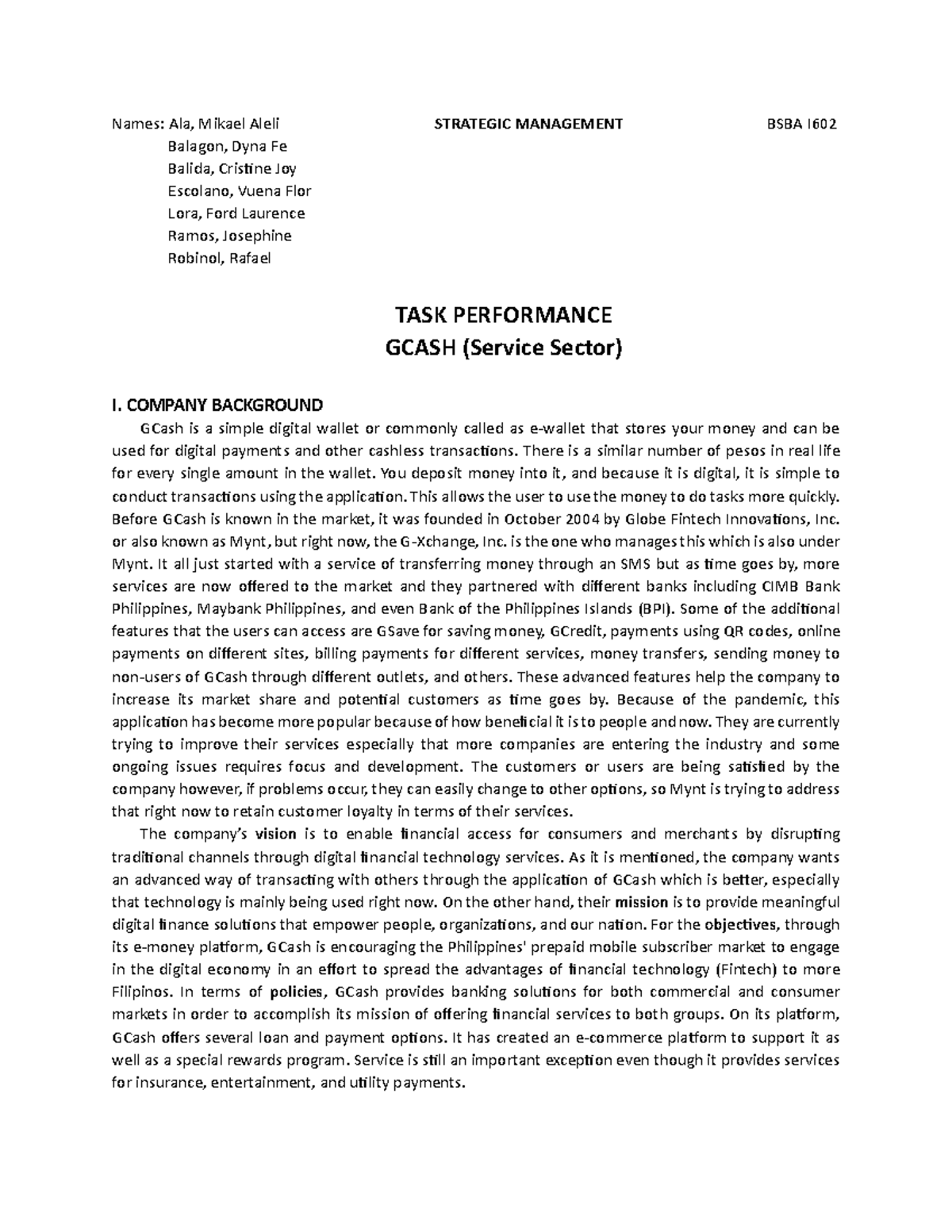 SM 9 TP 1 Prefinal new - task performance - Names: Ala, Mikael Aleli ...