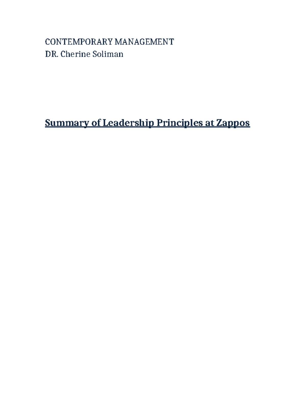 Zappos Leadership Principles Case Study Report 01 - CONTEMPORARY ...