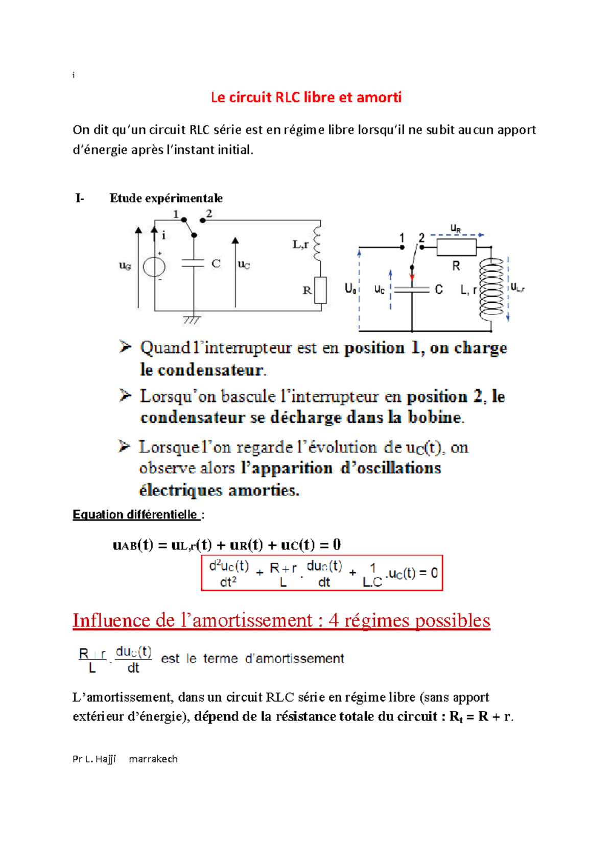 Oscillations libres d un circuit rlc serie cours 2 3 - i Le circuit RLC ...