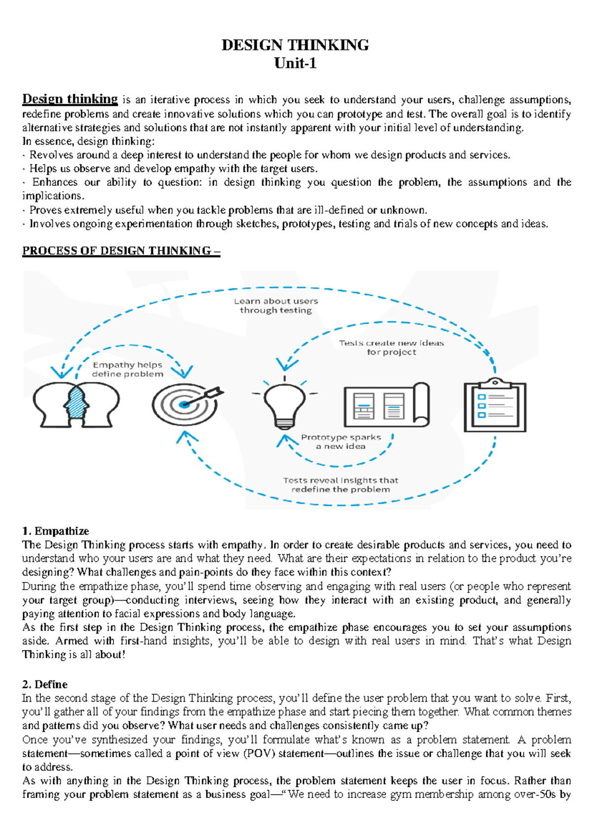 ADT UNIT 1 TO 3 - adt notes - DESIGN THINKING Unit- 1 Design thinking ...