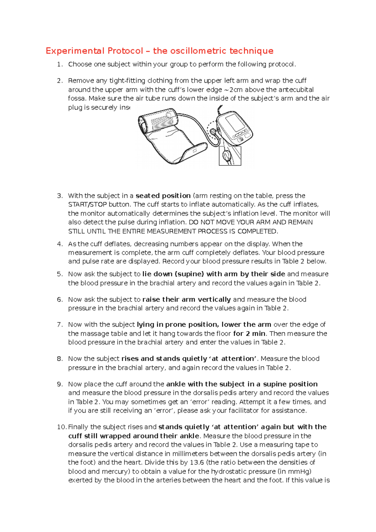 Experimental Protocol - Remove any tight-fitting clothing from the ...