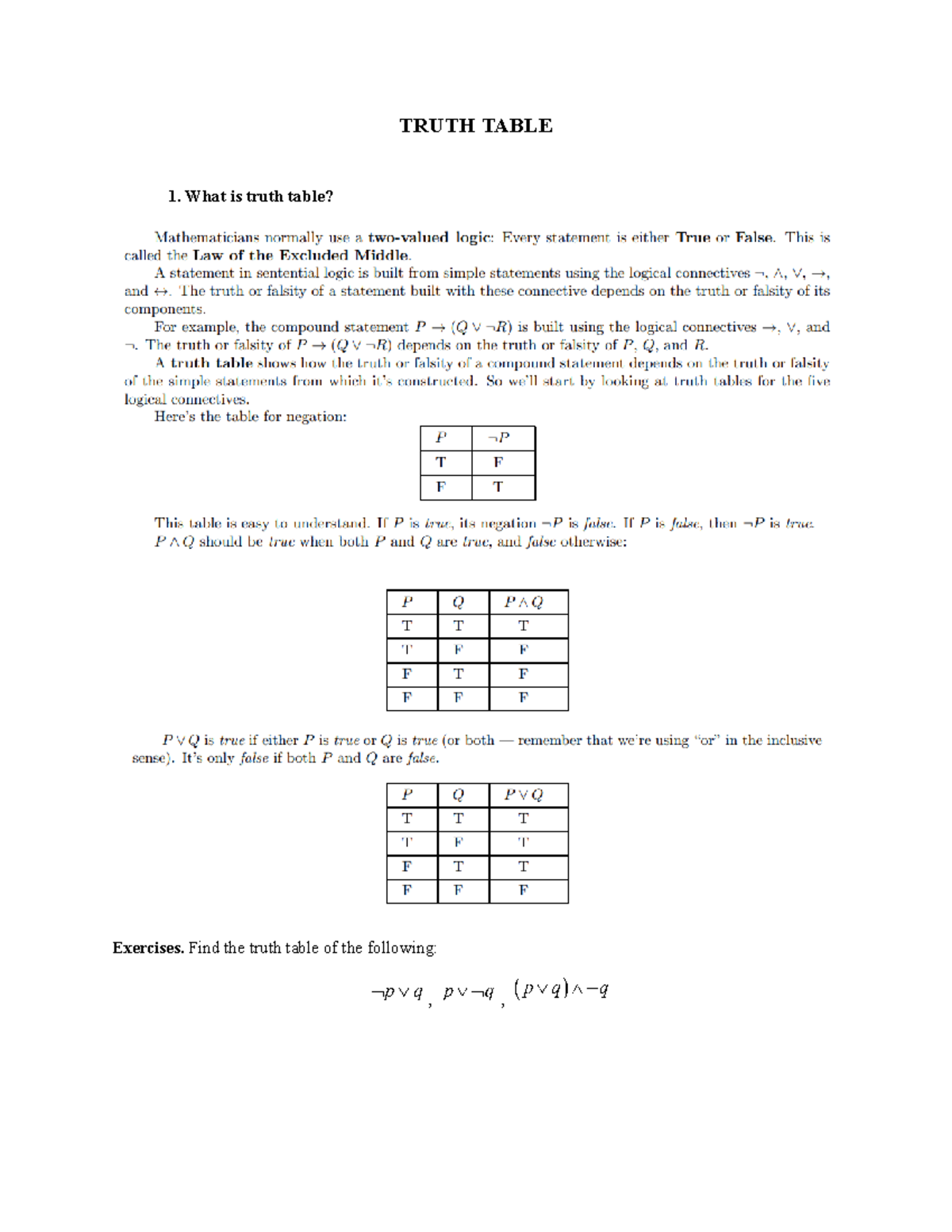 Truth table using python - TRUTH TABLE 1. What is truth table ...