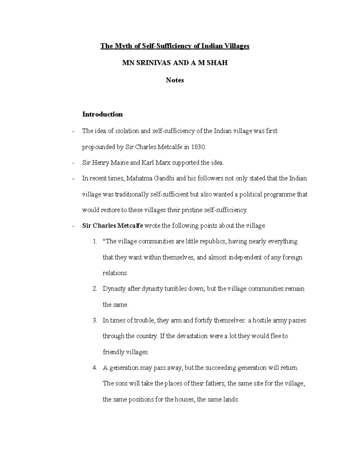 Village as a little republic - The Myth of Self-Sufficiency of Indian ...