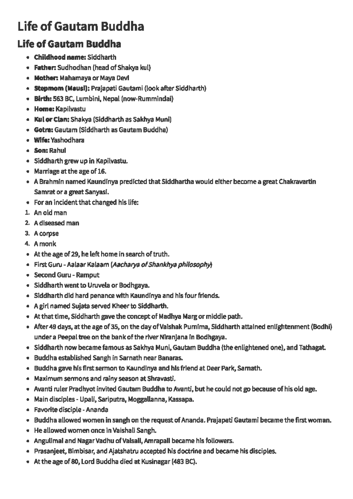 Buddhism - Life of Gautam Buddha Life of Gautam Buddha Childhood name ...
