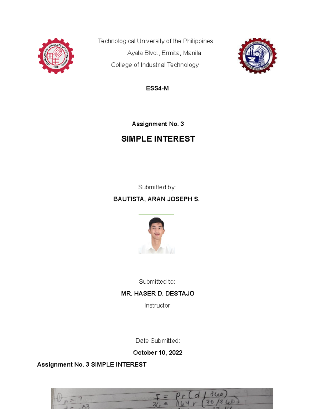 Assignment No. 3 Eng Eco Bautista, Aran Joseph S - Technological University of the Philippines ...
