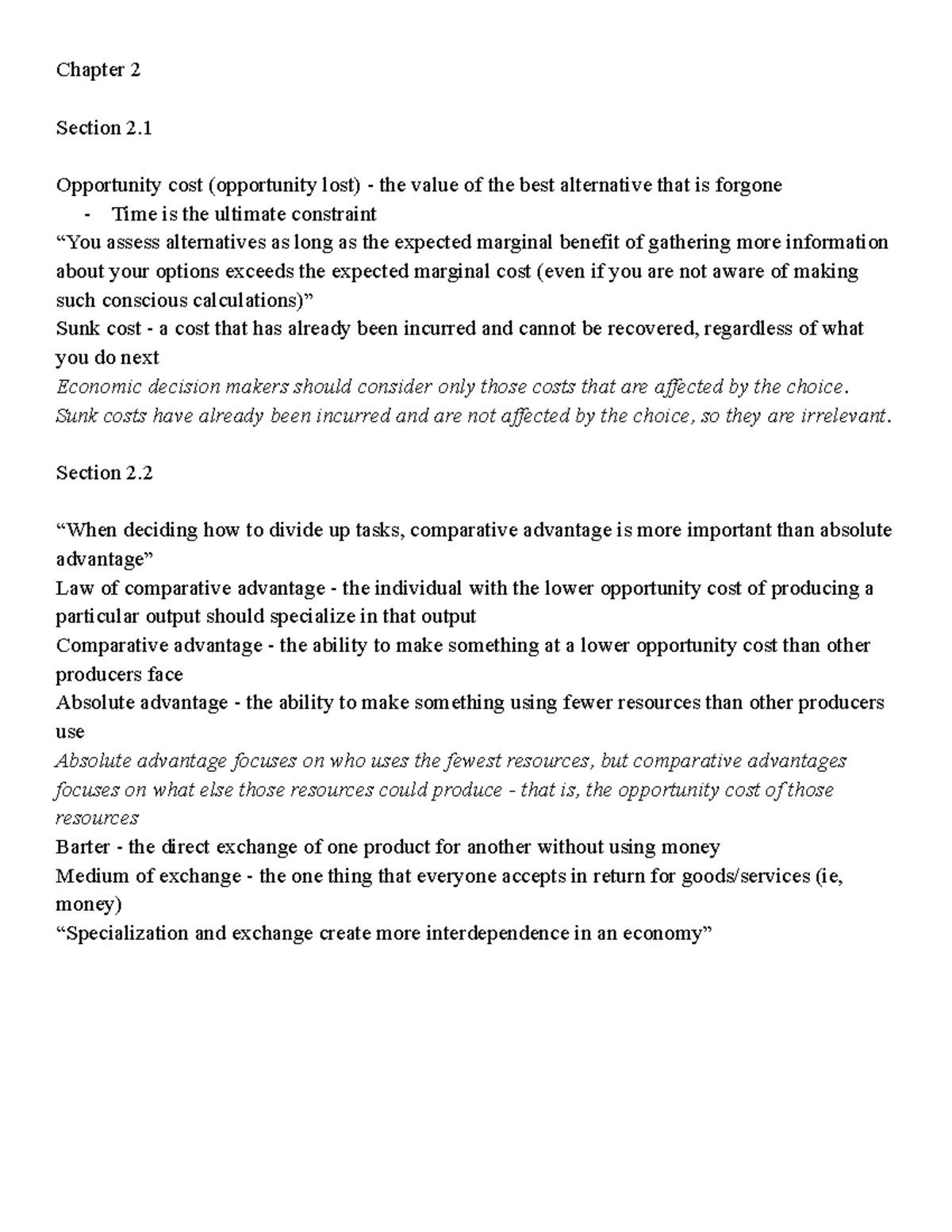 Econ Chapter 2 Notes - Chapter 2 Section 2. Opportunity cost ...
