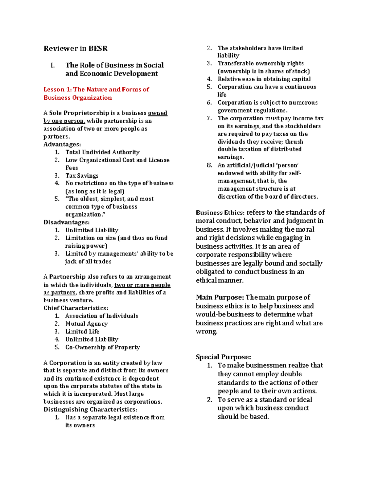 Reviewer-in-BESR - Hi. - Reviewer in BESR I. The Role of Business in ...