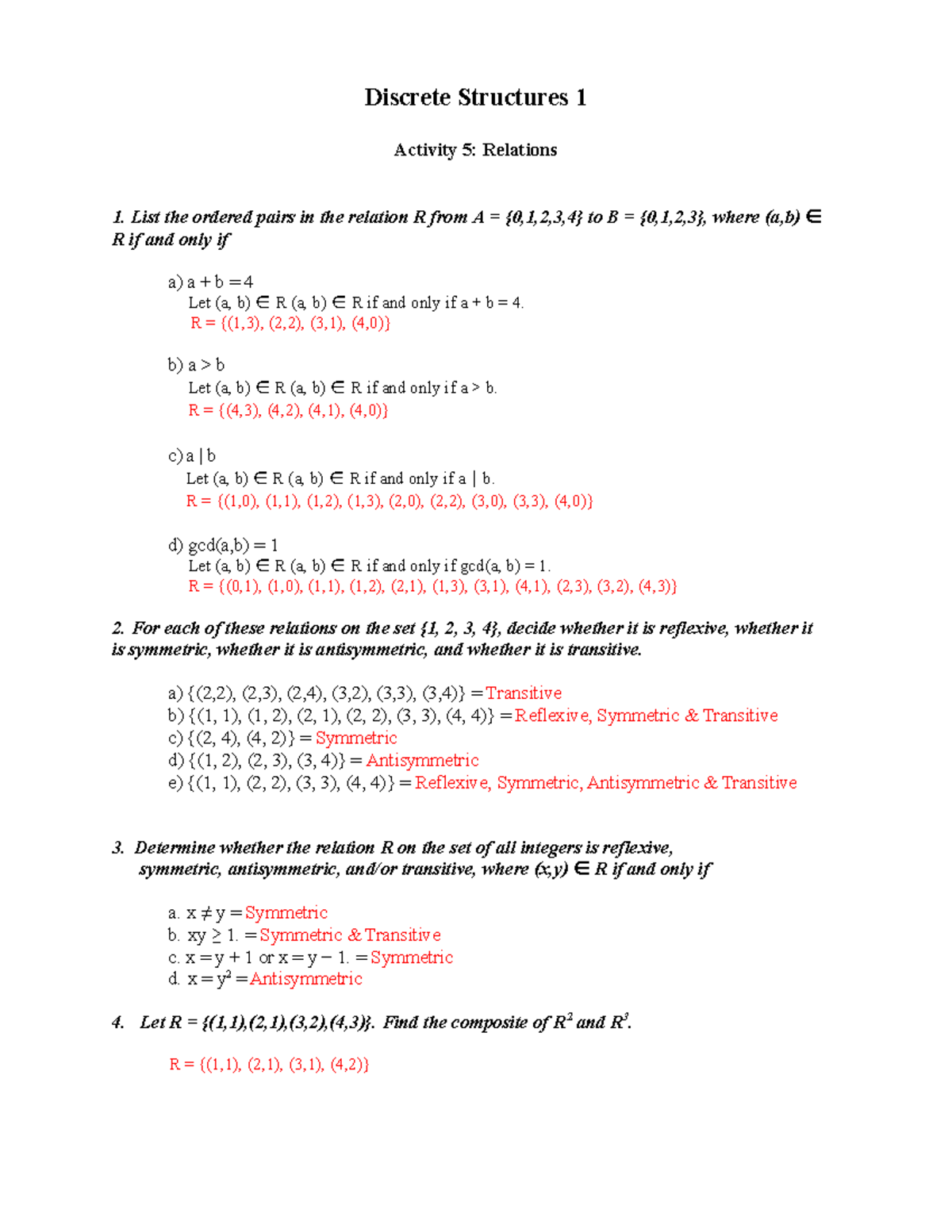 Activity 5 - Discrete Structures Materials for the Second Semester of ...