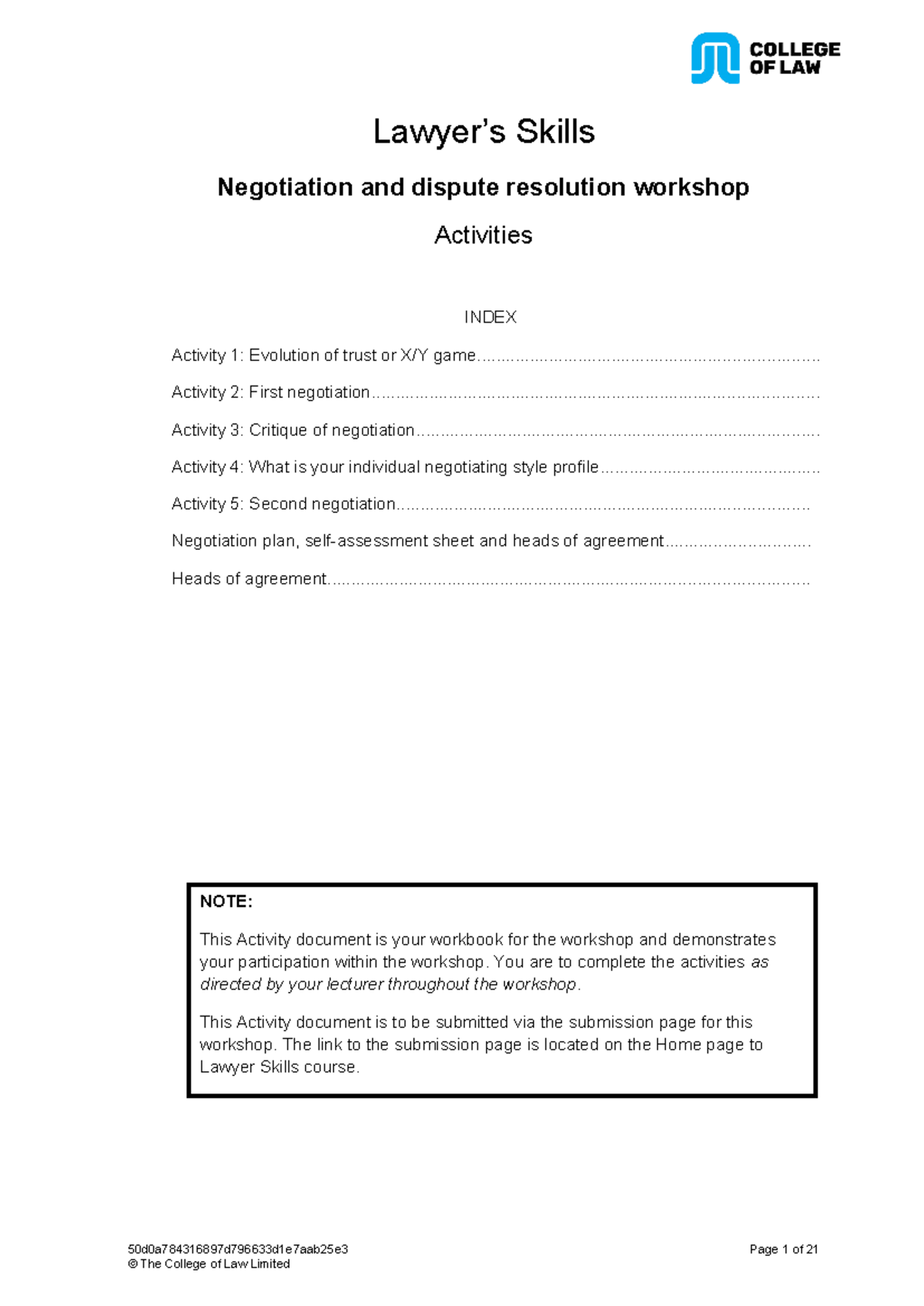 Negotiation Activity - Lawyer’s Skills Negotiation and dispute ...